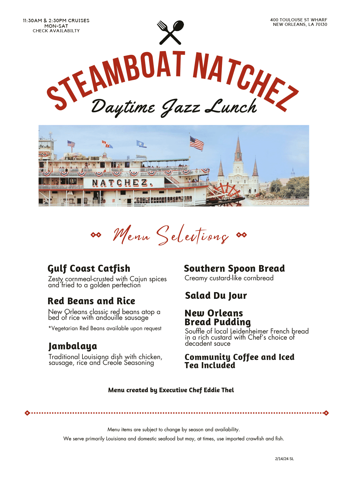 Casual Lunch Menus - Steamboat Natchez